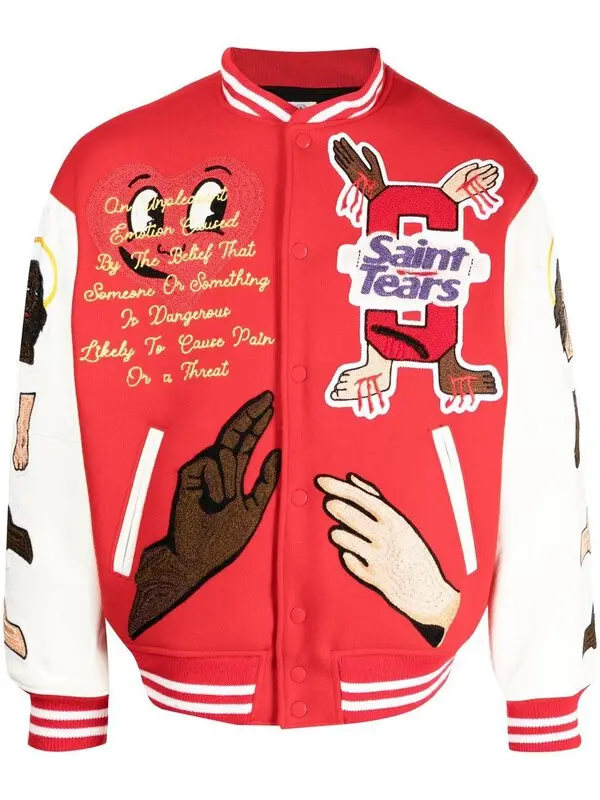 SAINT MXXXXXX X Denim Tears Embroidered-patch Bomber Jacket - Red