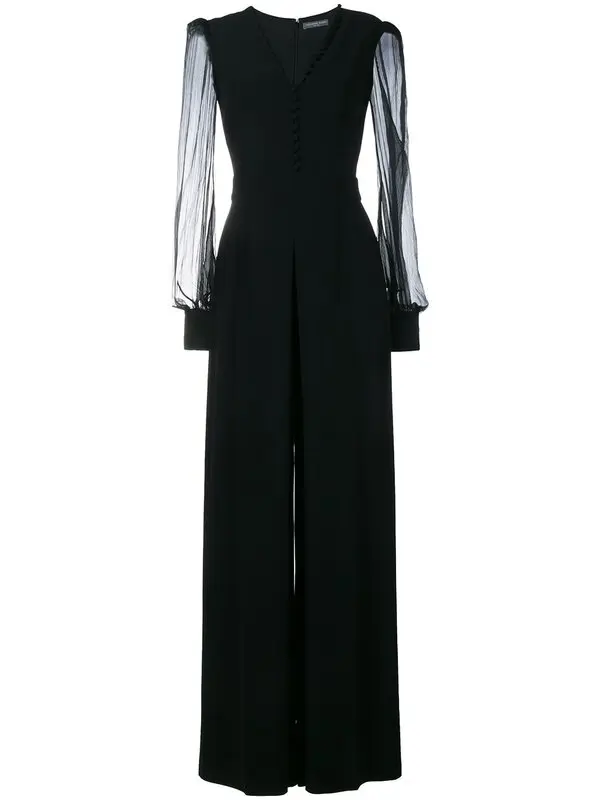 Alexander McQueen Silk V-neck Evening Jumpsuit - Black