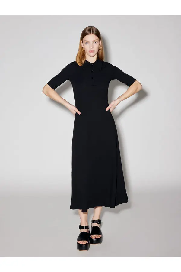 Rosetta Getty Mercerized Cotton Jersey Polo Dress - Black