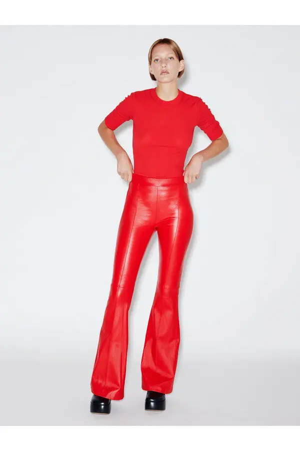 Rosetta Getty Pull-on Pintuck Flare Leather Pants - Red