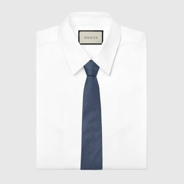 Gucci Gg Silk Jacquard Neck Tie - Blue