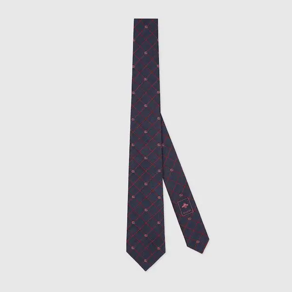 Gucci Double G And Check Silk Jacquard Tie - Red