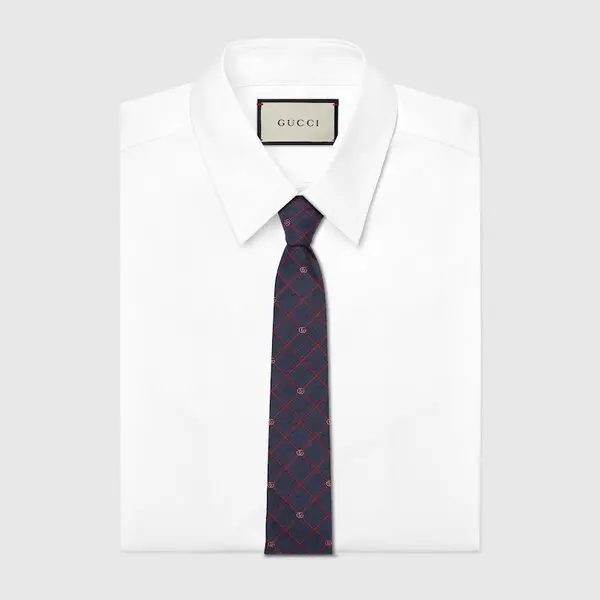 Gucci Double G And Check Silk Jacquard Tie