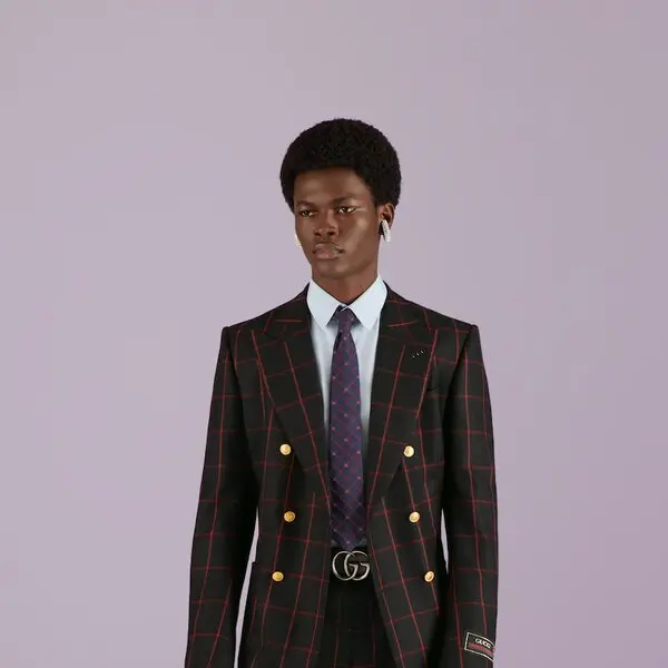 Gucci Double G And Check Silk Jacquard Tie