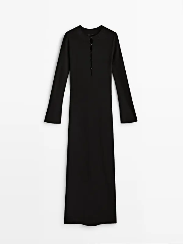 massimo dutti black knit dress With Button Details - Mystical Auditorium