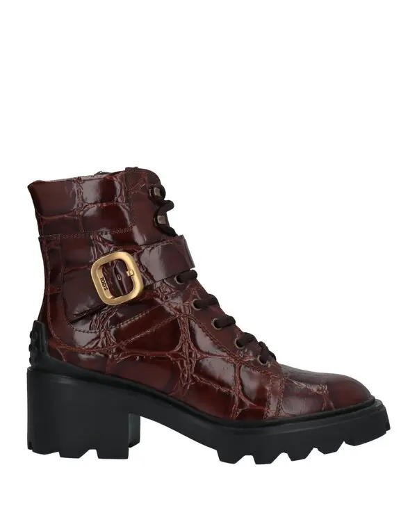 TOD'S Leather Crocodile Print Ankle Boots