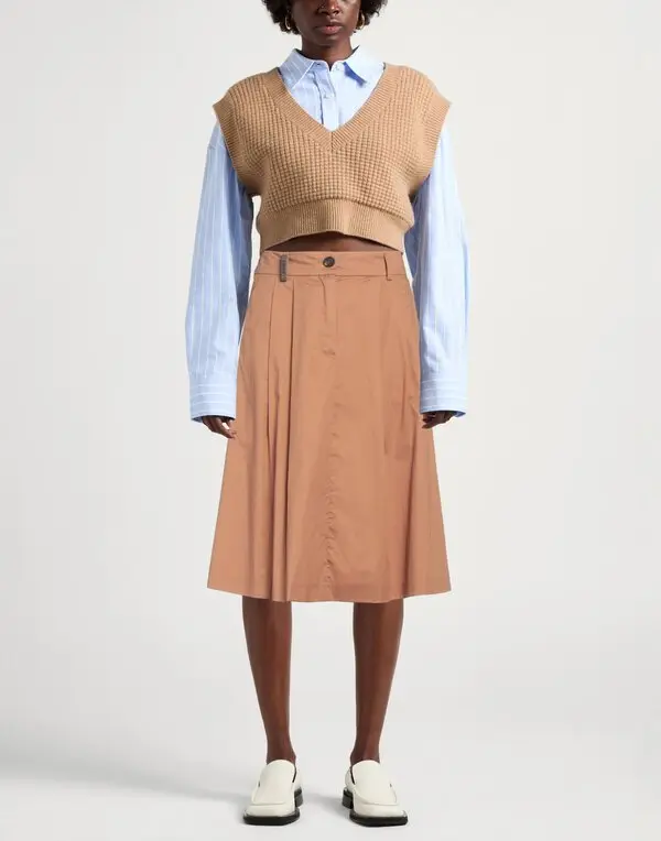 Peserico Midi Pleated Poplin Skirt - Brown