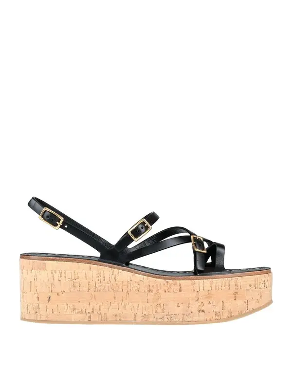 TOD'S Leather Wedge Sandals - Black