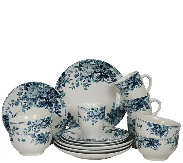 ELAMA Traditional Blue Rose 16-piece Dinnerware Set - One-color