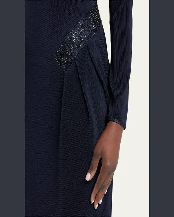Giorgio Armani Jersey Sheath Dress With Beaded Hip Detail - Solid Blue Navy