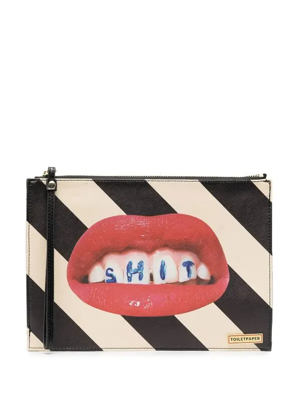 SELETTI Graphic-print Striped Clutch - Black