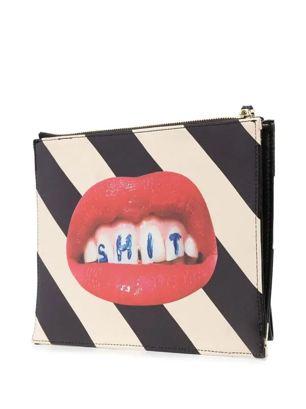 SELETTI Graphic-print Striped Clutch - Black