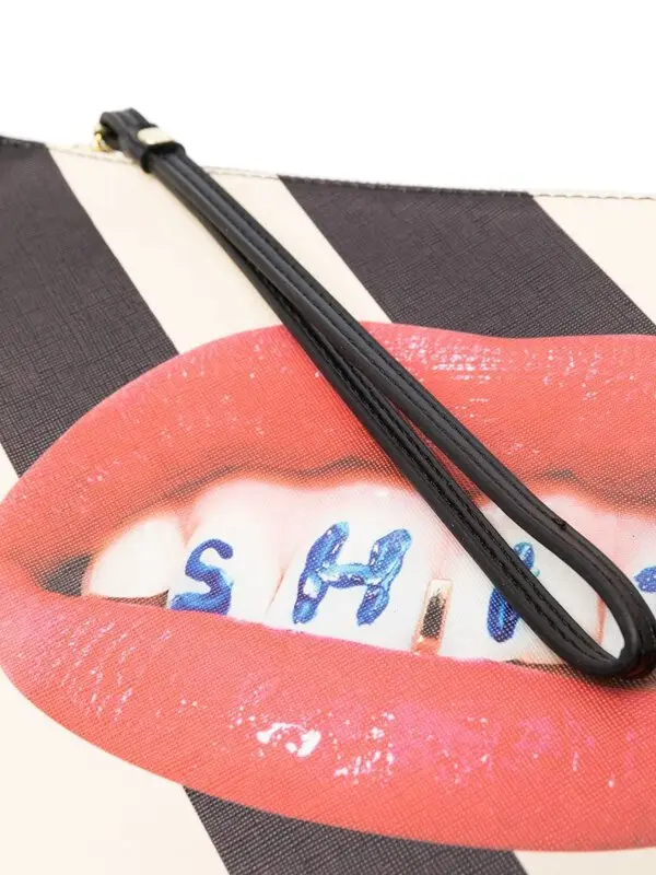 SELETTI Graphic-print Striped Clutch - Black