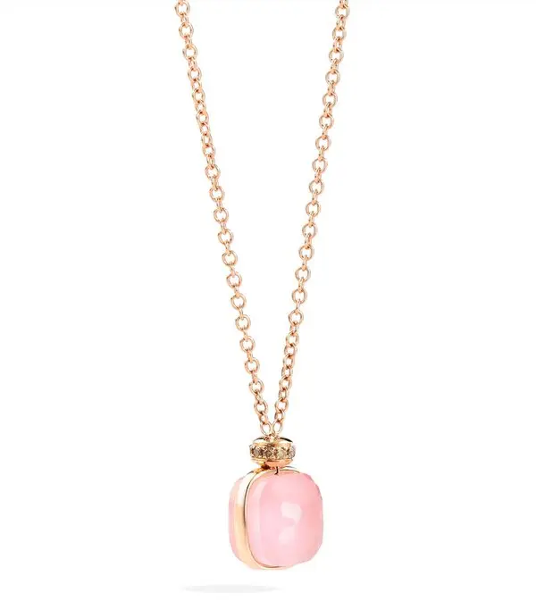 Pomellato Mixed Gold, Rose Quartz, And Diamond Nudo Necklace - Pink