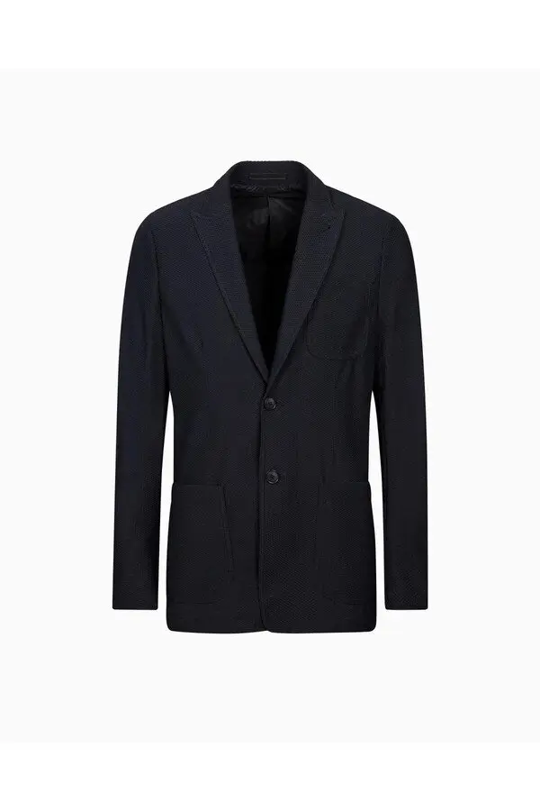 Giorgio Armani Icon Single-breasted Jacket In Technical Waffle Fabric - Navy