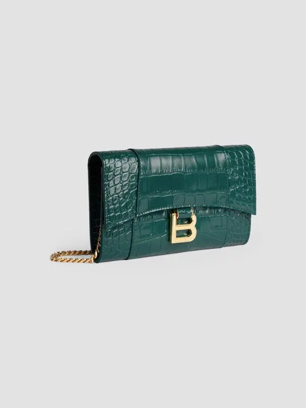 Balenciaga Hourglass Wallet On Chain - Dark Emerald