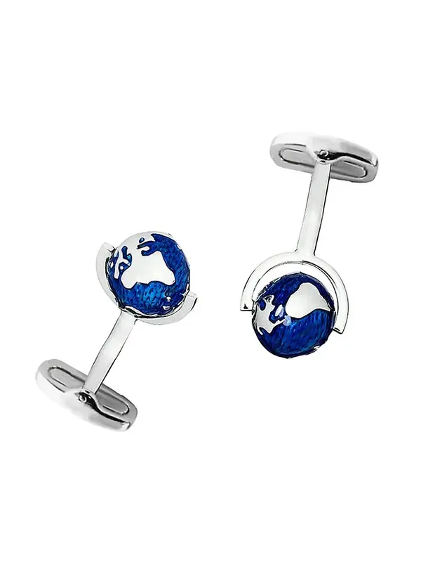 LINK UP Stainless Steel Globe Cufflinks - Blue Silver