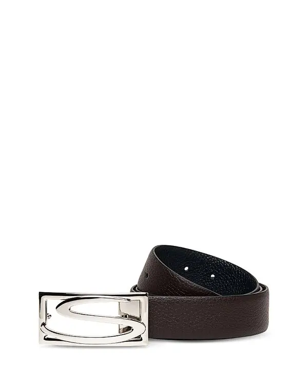 Santoni Leather Logo Buckle Belt - Black/brown