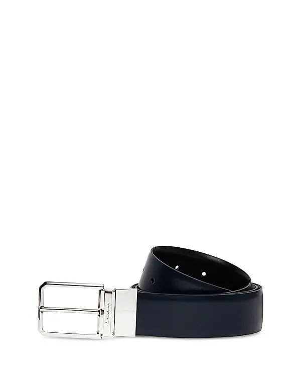 Santoni Reversible Leather Belt - Blue/black
