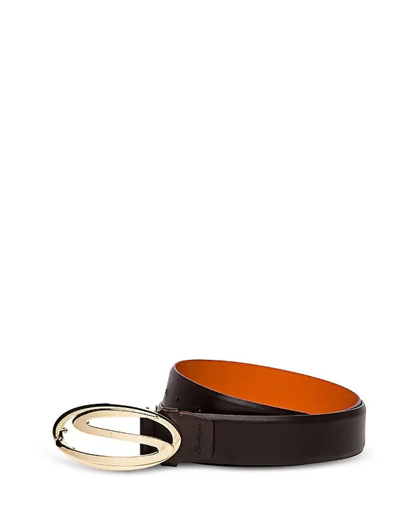 Santoni Leather Logo Buckle Belt - Brown