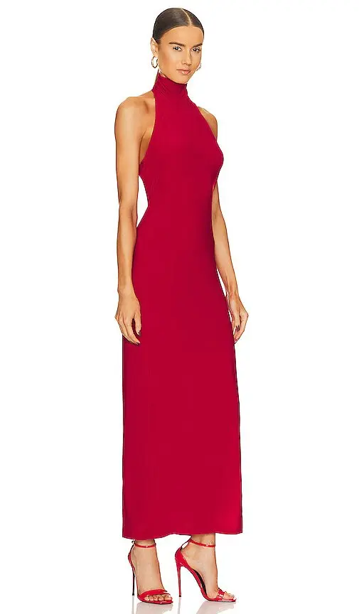 Norma Kamali Halterneck Turtleneck Gown With Side Slit - Red