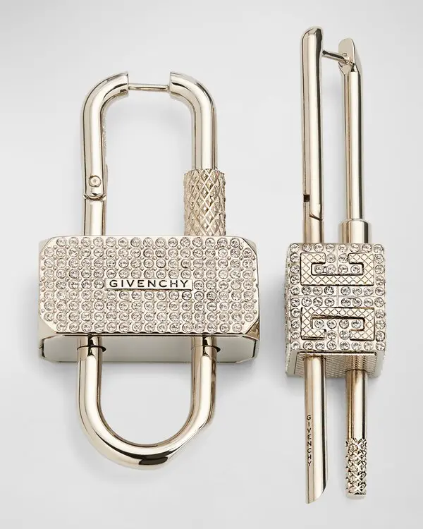 Givenchy Asymmetrical Crystal Pavé Lock Earrings - Silver