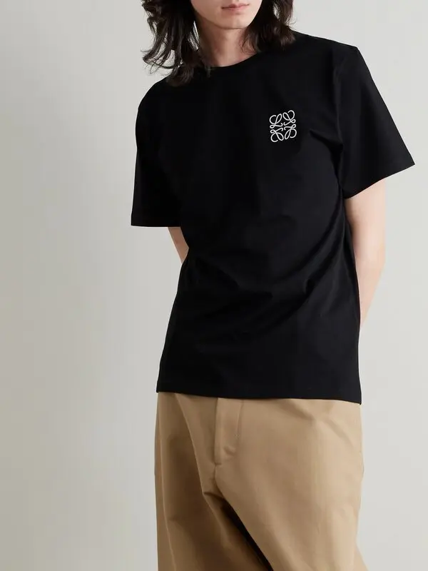Loewe Logo-embroidered Cotton-jersey T-shirt - Black
