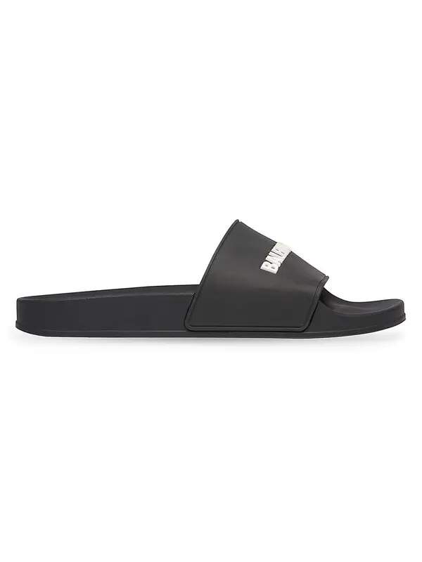 Balenciaga Pool Slide Sandals - Black White