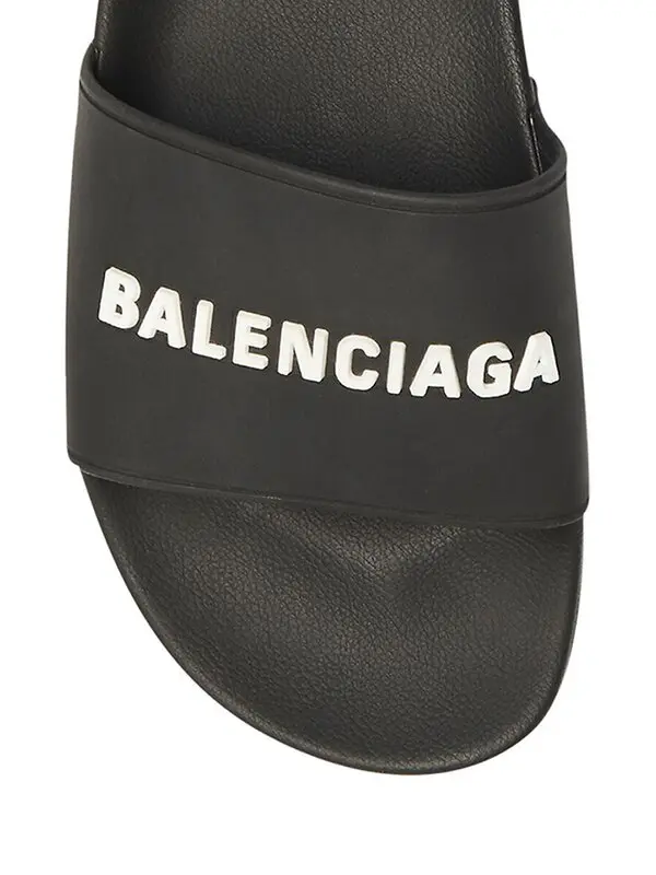 Balenciaga Pool Slide Sandals - Black White