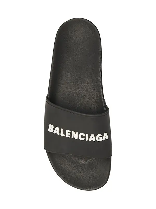 Balenciaga Pool Slide Sandals - Black White