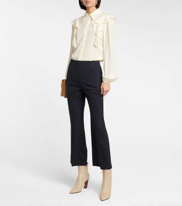 Chloé High-rise Cropped Flared Wool Pants - Blue