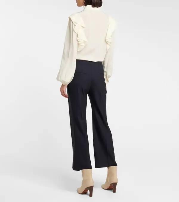 Chloé High-rise Cropped Flared Wool Pants - Blue