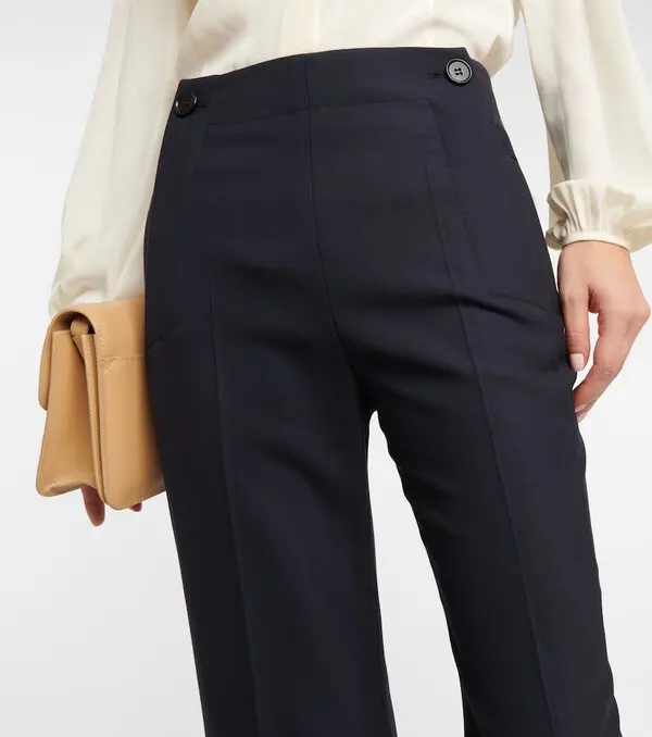 Chloé High-rise Cropped Flared Wool Pants - Blue