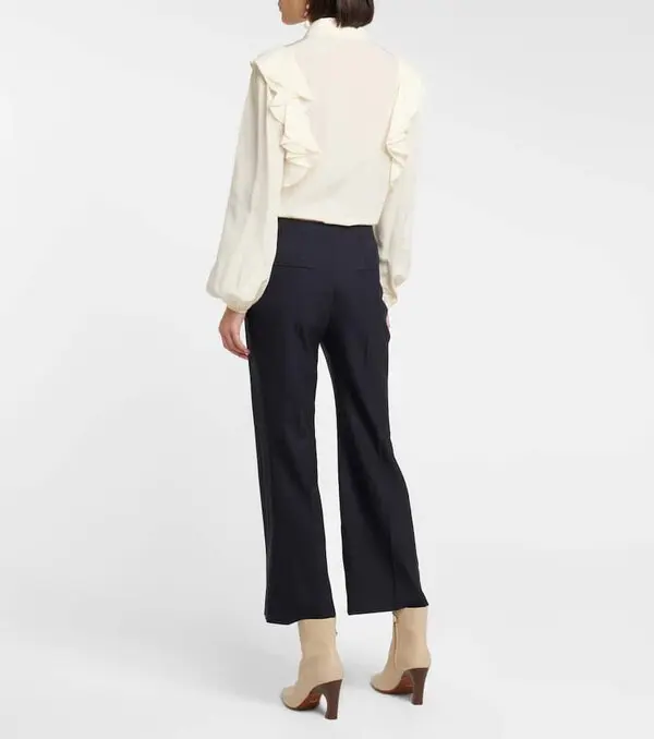 Chloé High-rise Cropped Flared Wool Pants - Blue