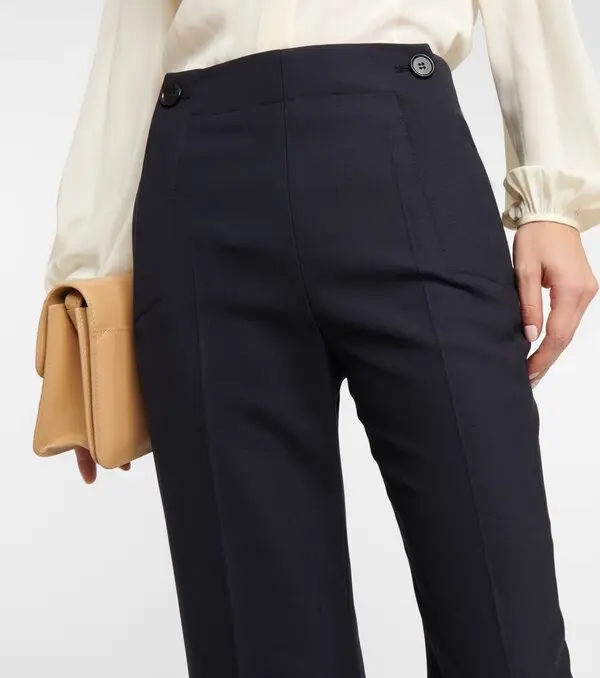 Chloé High-rise Cropped Flared Wool Pants - Blue