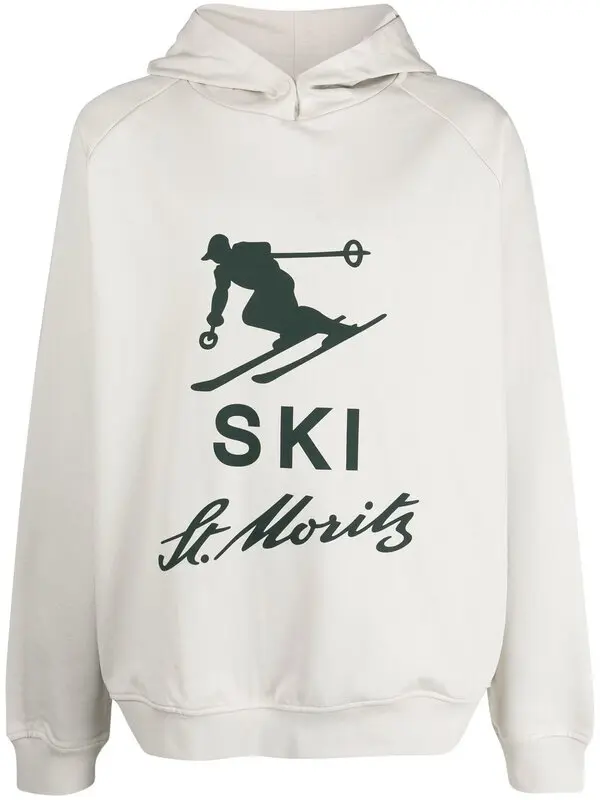 Bally Ski Graphic-print Cotton Hoodie - Neutrals