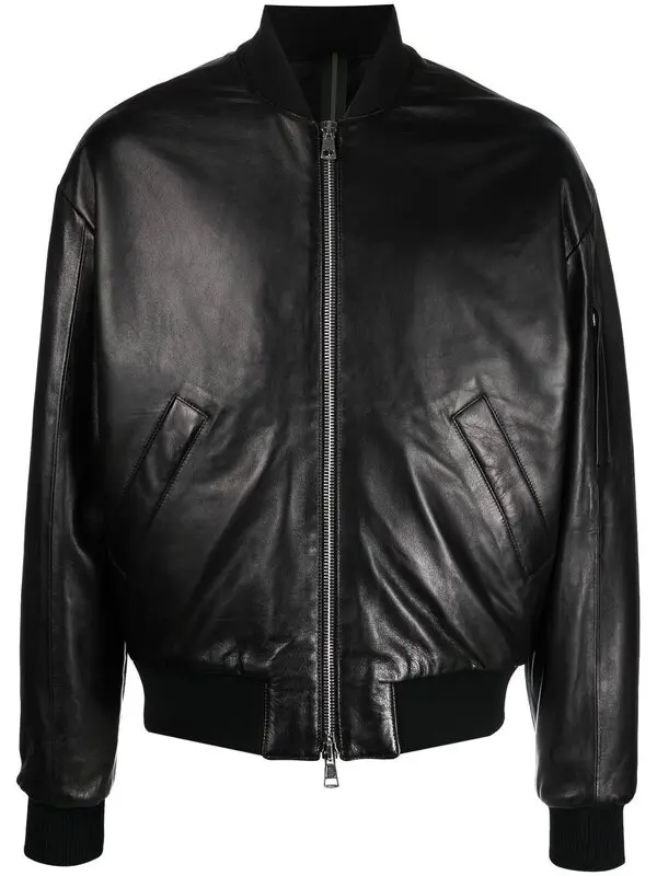 LOW BRAND Zip-up Leather Bomber Jacket