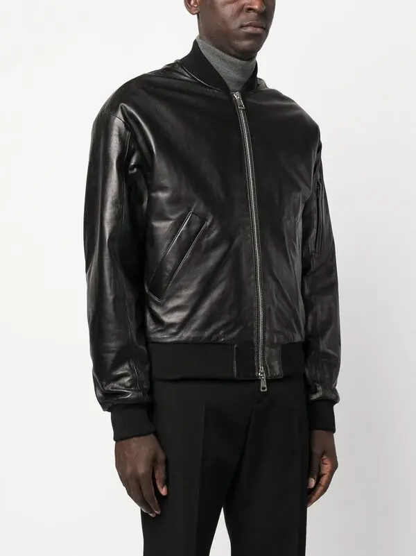 LOW BRAND Zip-up Leather Bomber Jacket