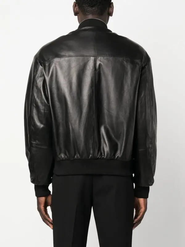 LOW BRAND Zip-up Leather Bomber Jacket