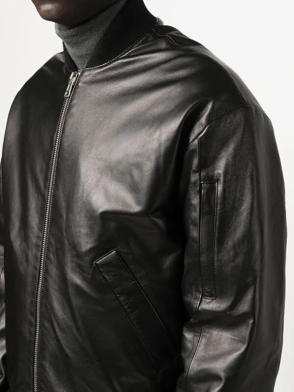 LOW BRAND Zip-up Leather Bomber Jacket