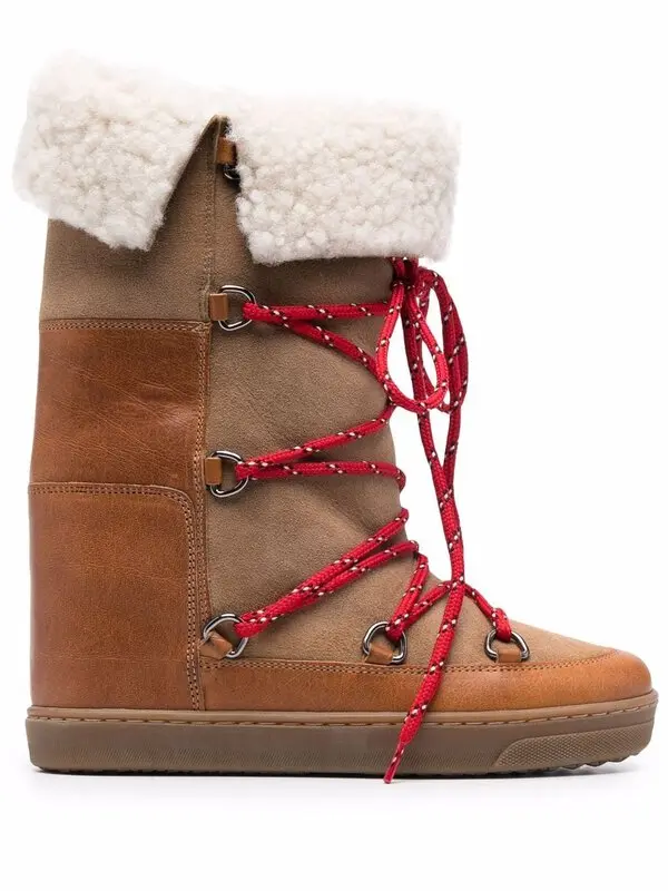 Isabel Marant Shearling-trim Lace-up Boots - Brown