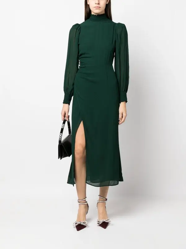 green emerald velvet dress High Neck Midi Dress