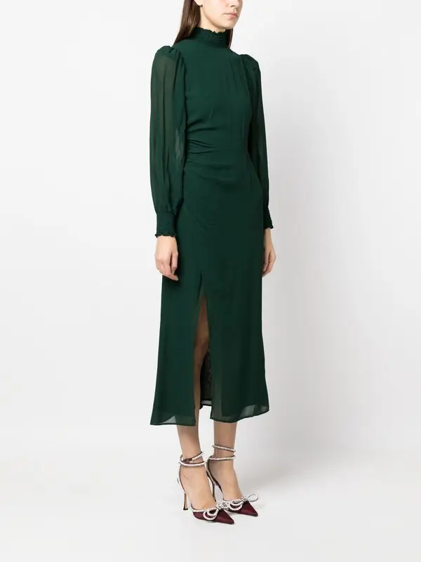 green high neck midi dress Eden | Bottle Green High-Neck Maxi Dress With Ruched Detailing