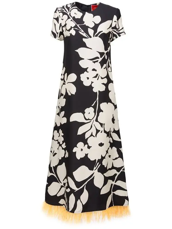 La DoubleJ Swing Feather-trim Maxi Dress