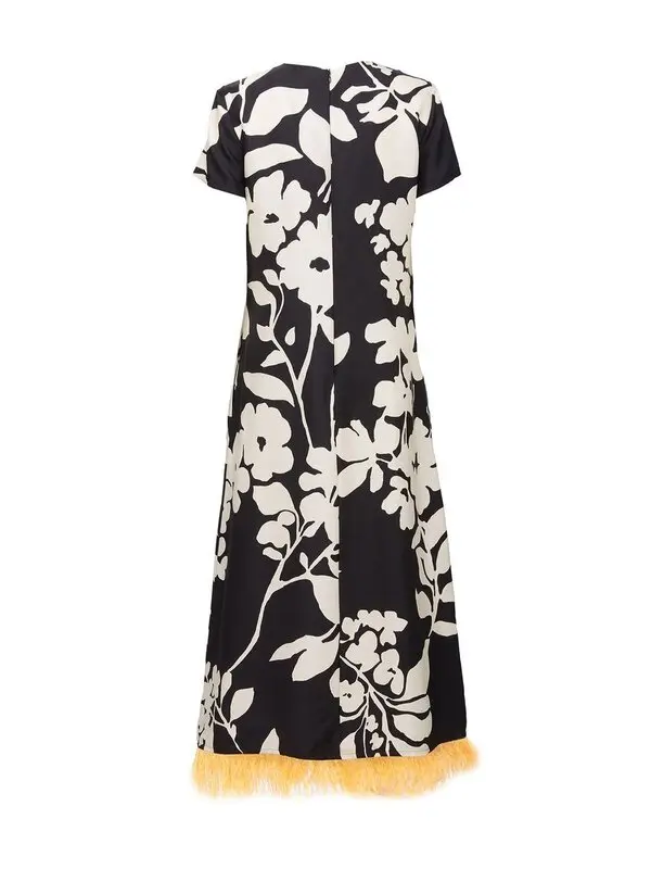 La DoubleJ Swing Feather-trim Maxi Dress