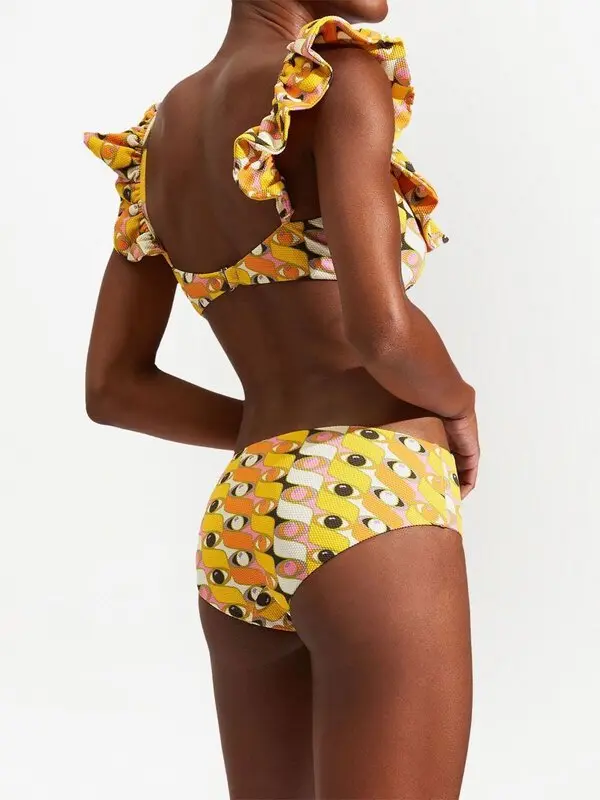 La DoubleJ Ruffle Graphic-print Bikini Top - Yellow