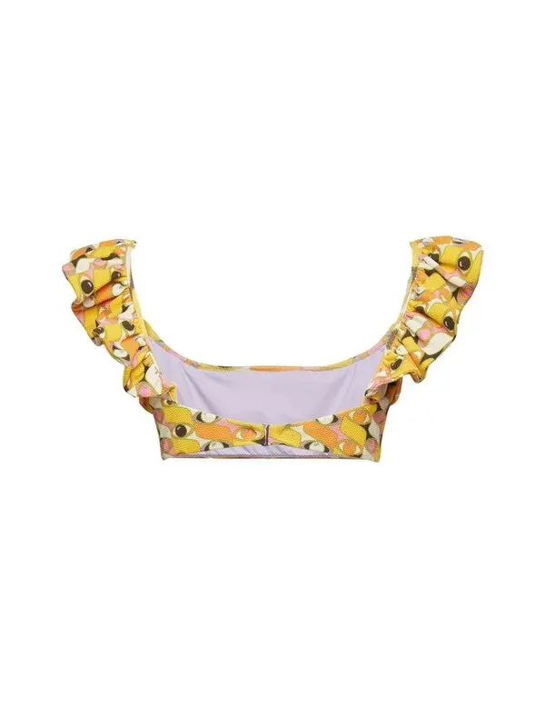 La DoubleJ Ruffle Graphic-print Bikini Top - Yellow