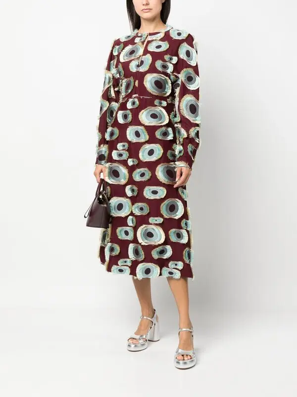 Colville Frayed-detail Graphic-print Midi Dress