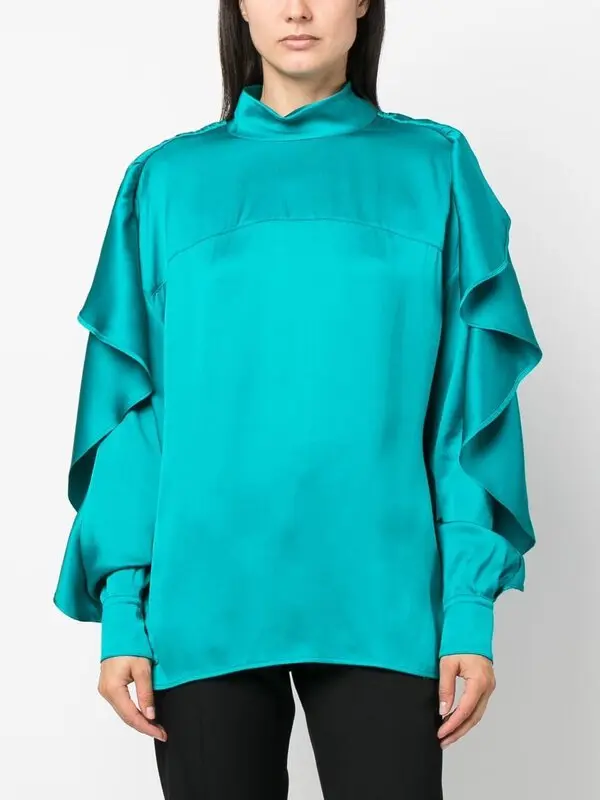 Colville Ruffled-sleeve Satin Blouse