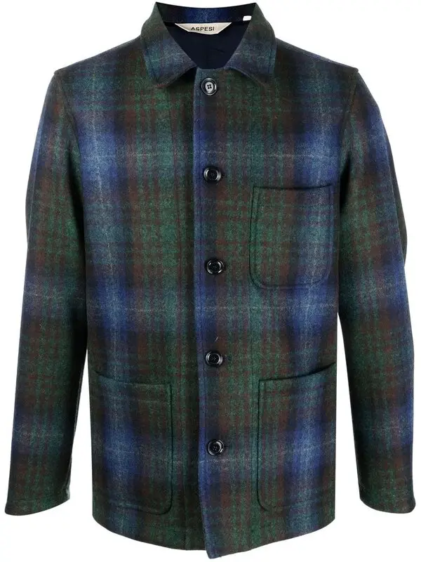 Aspesi Plaid Virgin-wool Shirt Jacket - Blue